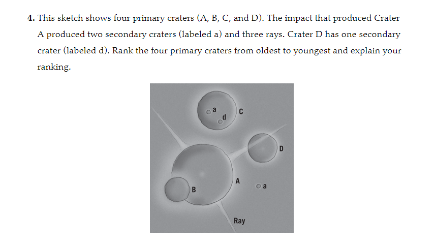 Solved 4. This sketch shows four primary craters (A, B, C, | Chegg.com