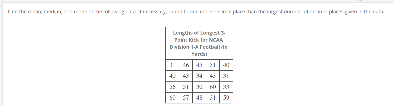 Solved Find the mean, median, and mode of the following | Chegg.com