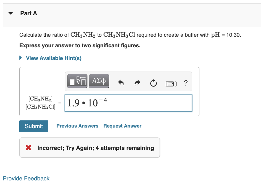 Solved Calculate the ratio of CH3NH2 to CH3NH3Cl required to | Chegg.com