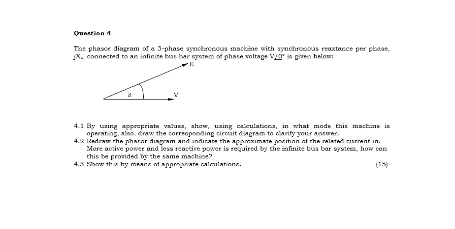 Solved The phasor diagram of a 3-phase synchronous machine | Chegg.com
