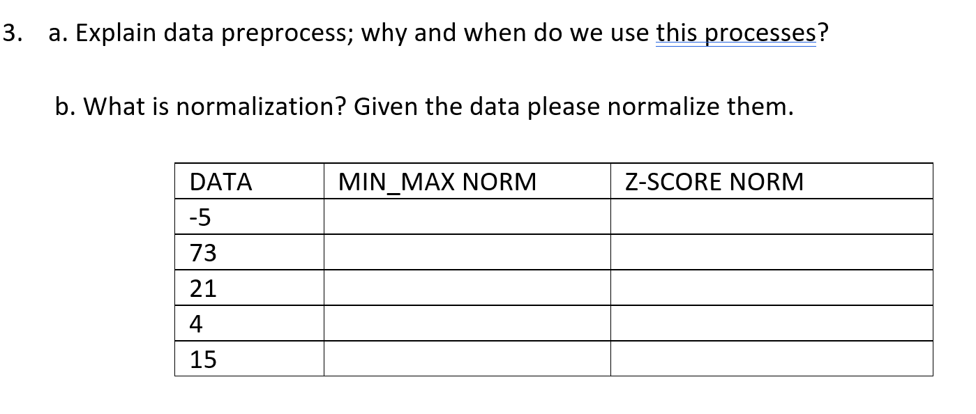 Solved a. Explain data preprocess; why and when do we use | Chegg.com