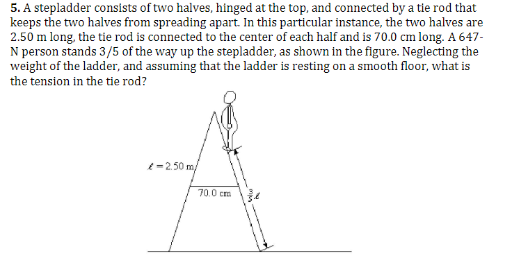 Solved 5. A stepladder consists of two halves, hinged at the | Chegg.com