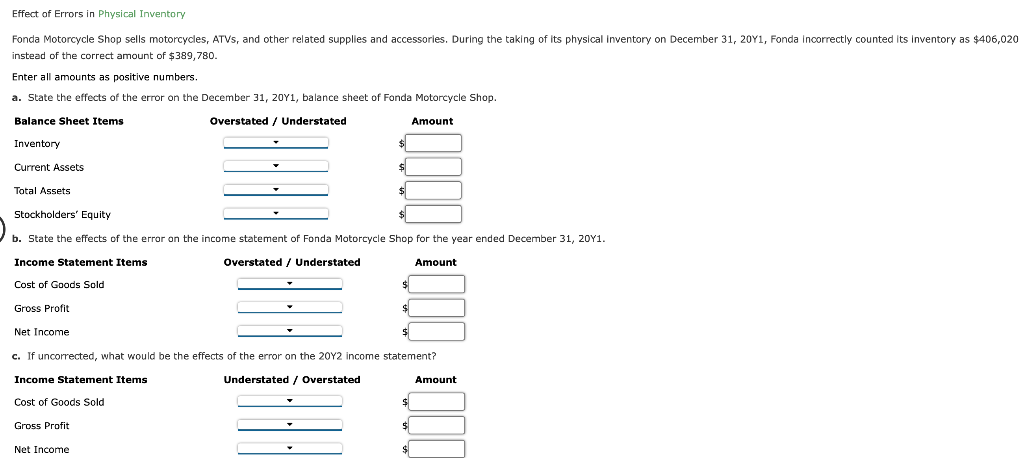 Solved Effect of Errors in Physical Inventory Fonda | Chegg.com