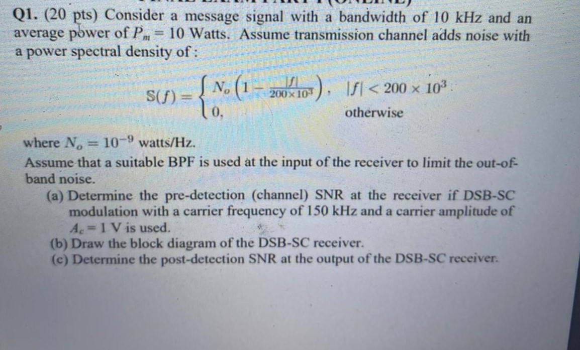 Solved Q1. (20 pts) Consider a message signal with a | Chegg.com