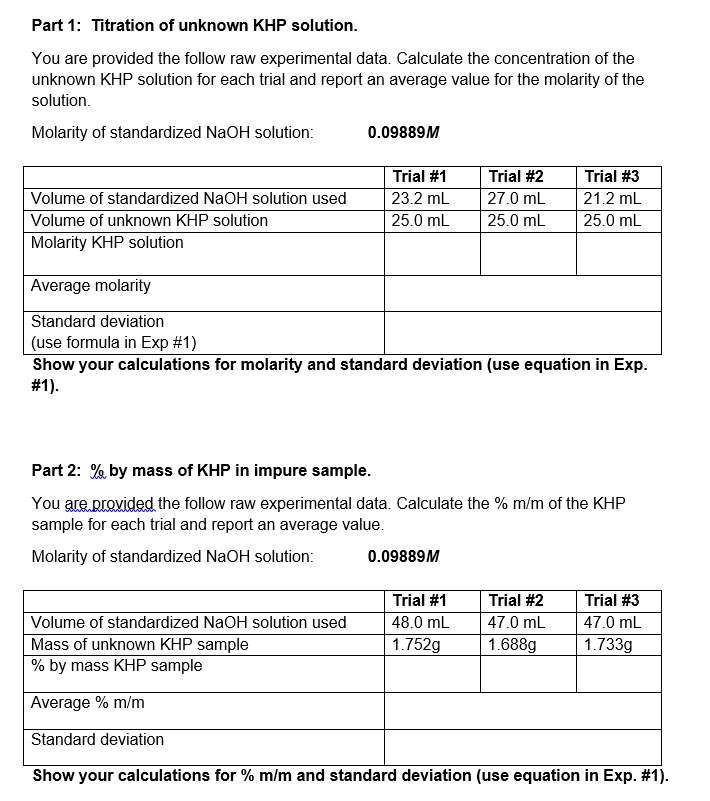 Solved Part 1: Titration of unknown KHP solution. You are | Chegg.com