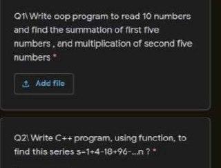 Solved Q1 Write oop program to read 10 numbers and find the | Chegg.com