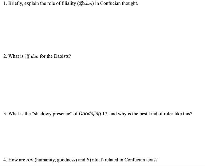 Solved 1. Briefly, explain the role of filiality (xiao) in | Chegg.com