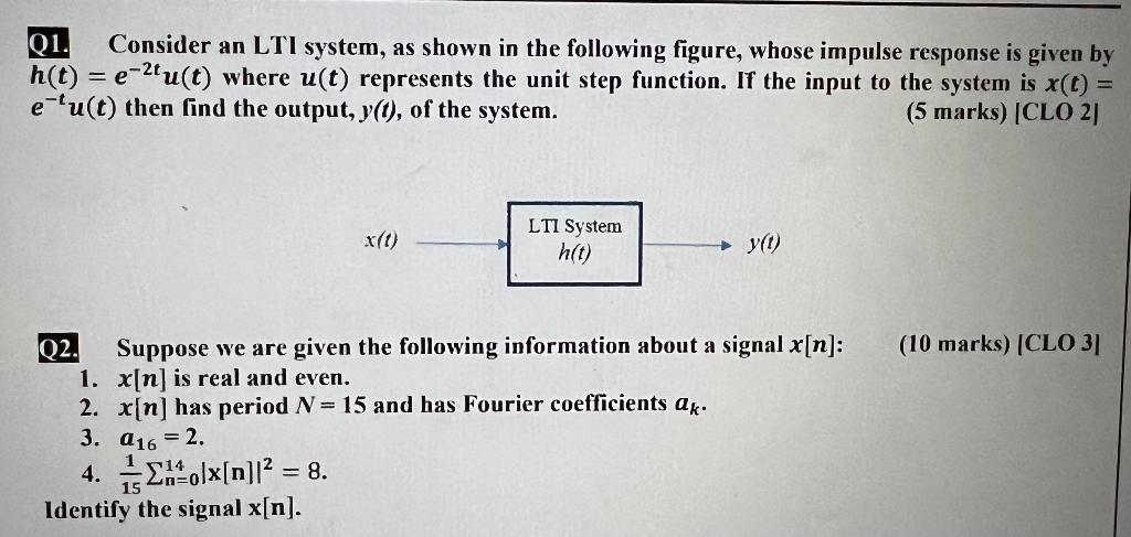 Solved Q1. Consider an LTI system, as shown in the following | Chegg.com
