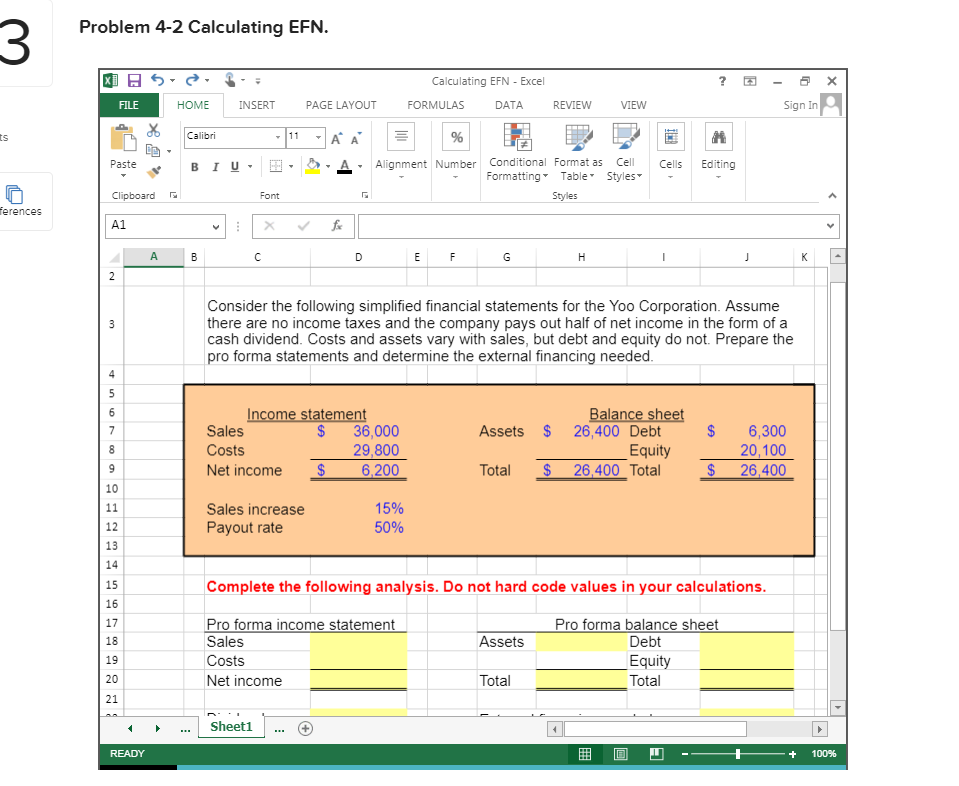Solved . Problem 4-2 Calculating EFN Calculating EFN - Excel | Chegg.com