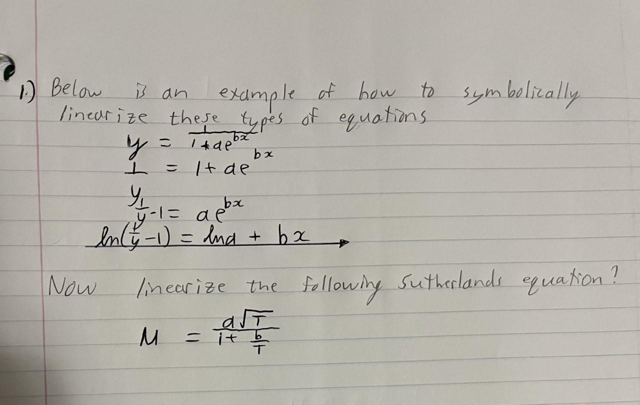 Solved 1.) Below example of how to symbolically linearize | Chegg.com