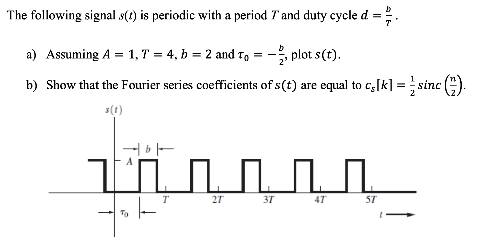 Solved The following signal s(t) is periodic with a period T | Chegg.com