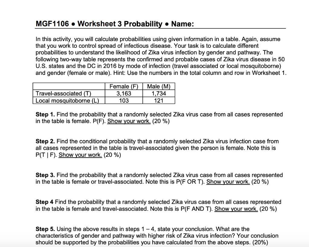 Solved MGF1106 • Worksheet 3 Probability • Name: In this | Chegg.com