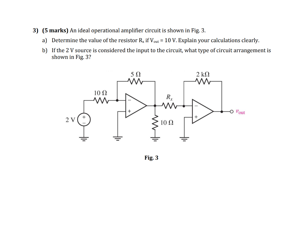 Solved 3) (5 marks) An ideal operational amplifier circuit | Chegg.com