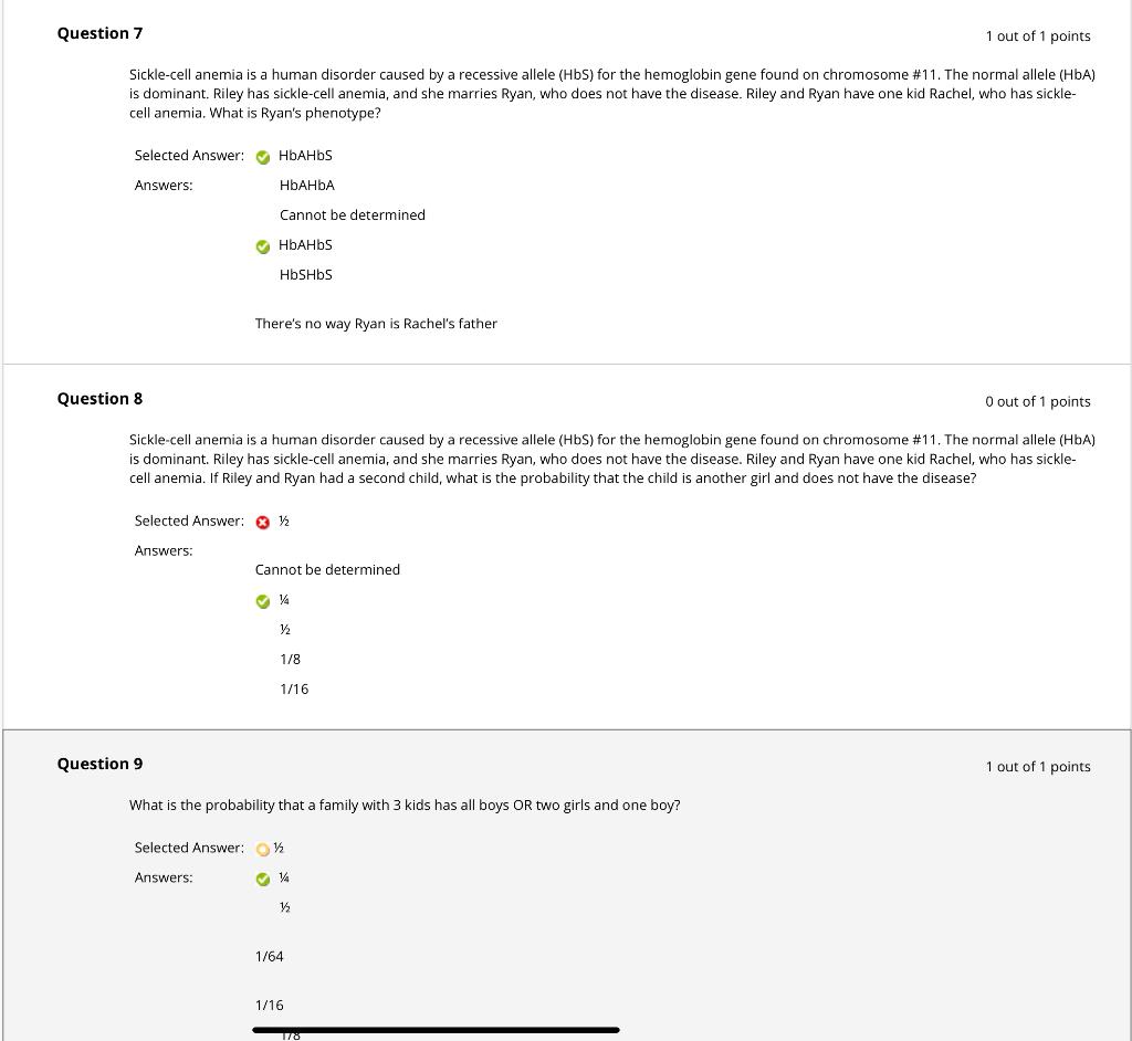 Solved Question 7 1 out of 1 points Sickle-cell anemia is a | Chegg.com