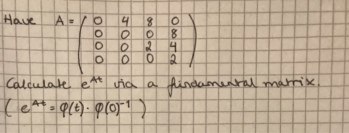 Solved Have a system A(4x4 matrix), calculate e^At via a | Chegg.com