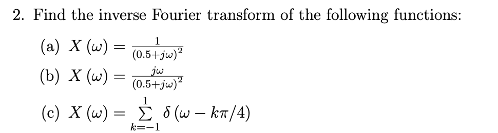 Solved 2. Find the inverse Fourier transform of the | Chegg.com