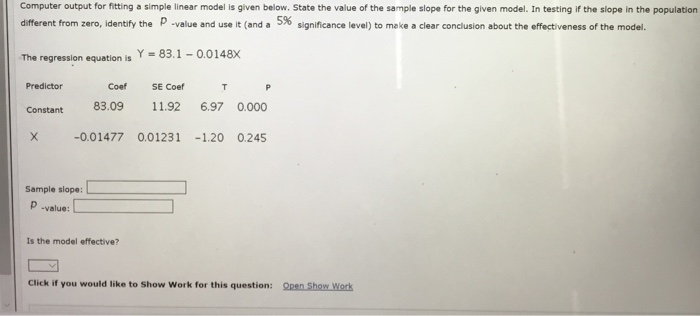 Solved Computer output for fitting a simple linear model is | Chegg.com