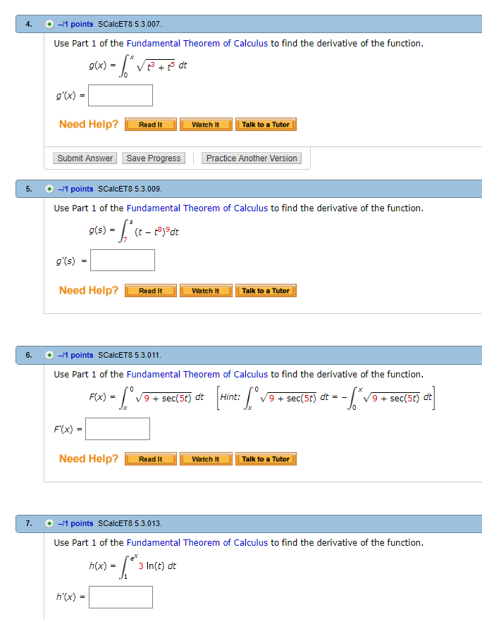 Solved 4. -1 points SCalcET8 5.3.007 Use Part 1 of the | Chegg.com