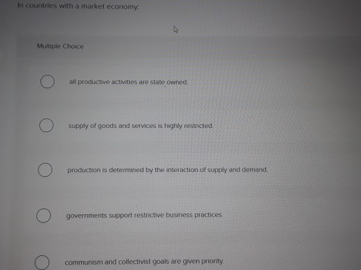Solved In countries with a market economy: Multiple Choice O | Chegg.com