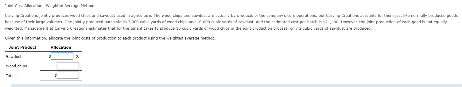 Solved Joint Cost Allocation-Weighted Average Method Carving | Chegg.com