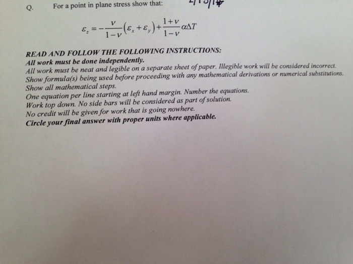 Solved For a point in plane stress show that: epsilon_z = - | Chegg.com