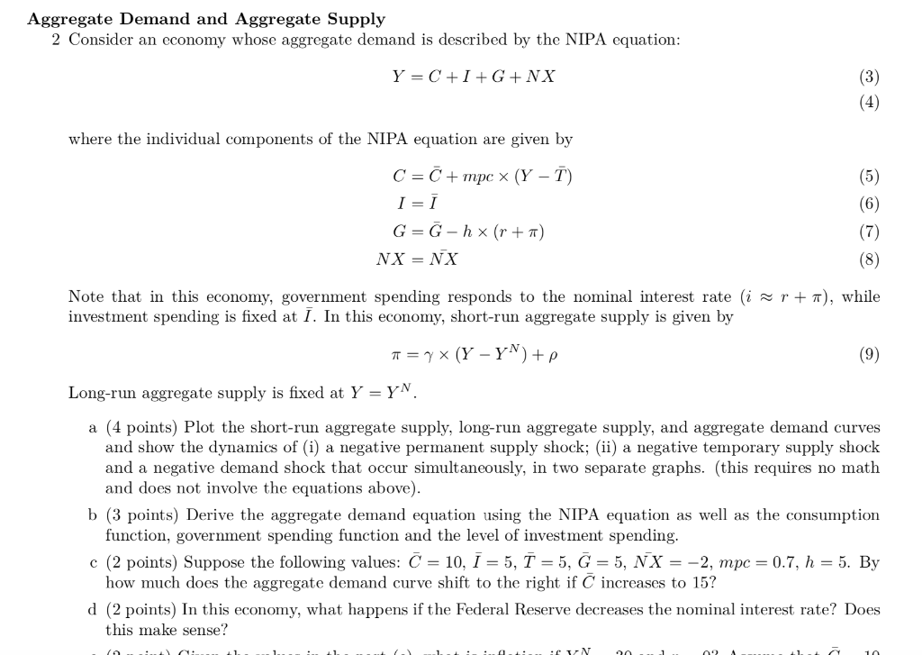 Solved Aggregate Demand and Aggregate Supply 2 Consider an | Chegg.com