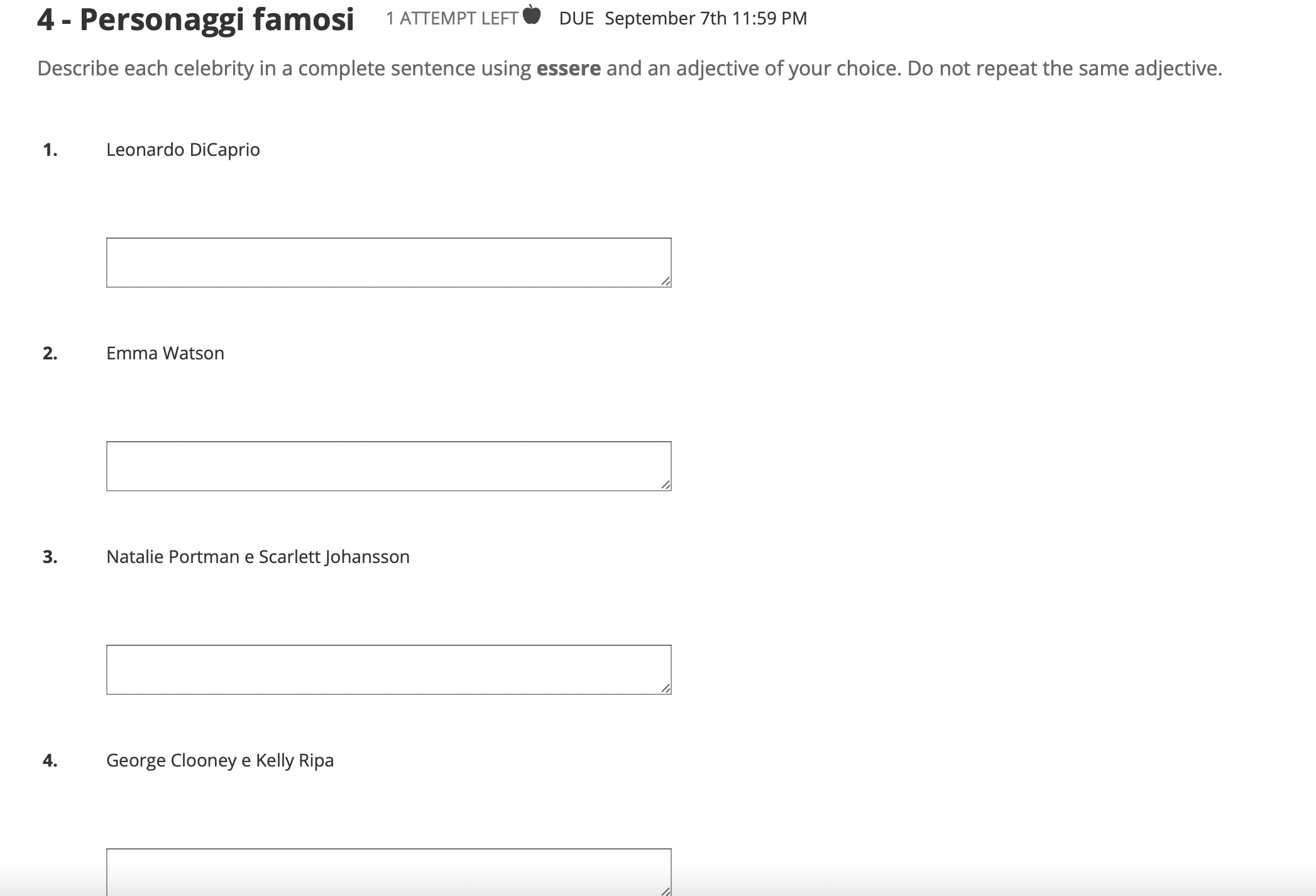 4 - Personaggi famosi 1 ATTEMPT LEFT DUE September | Chegg.com