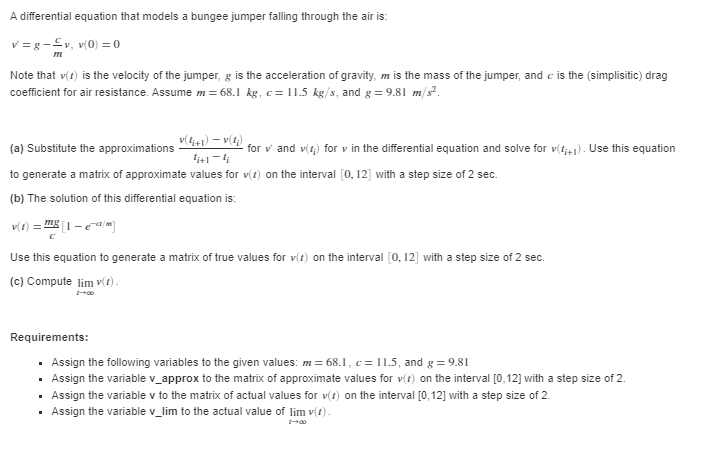 Solved A differential equation that models a bungee jumper | Chegg.com