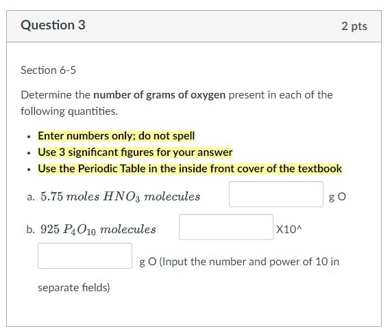 Solved Determine the number of grams of oxygen present in | Chegg.com