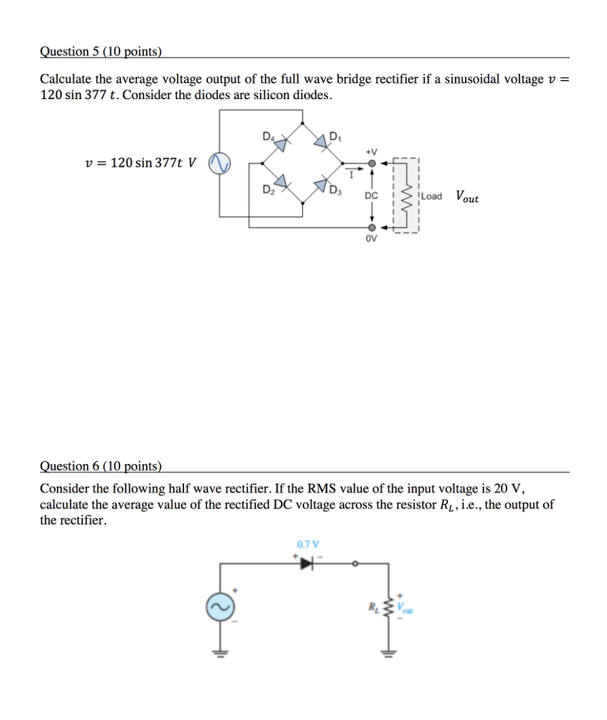 Solved Question 5 (10 points) Calculate the average voltage | Chegg.com