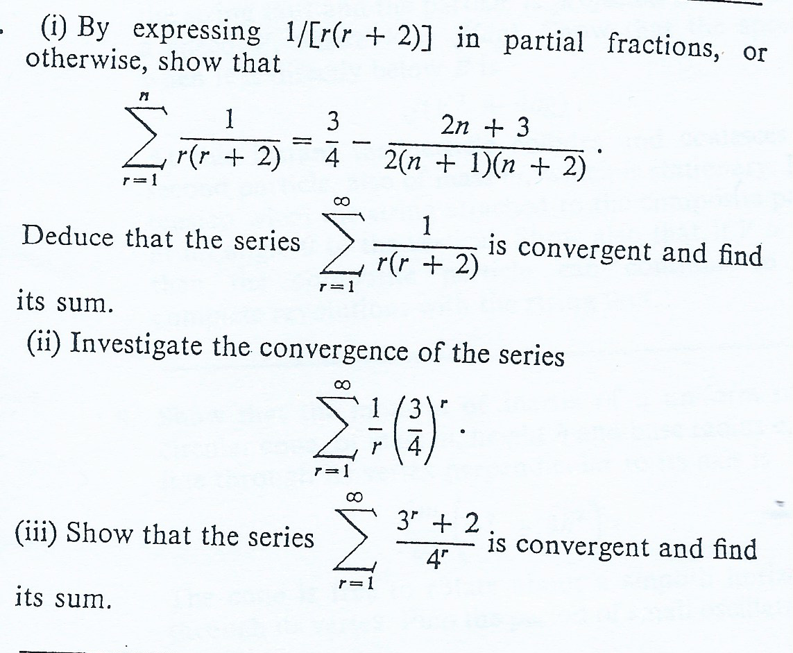 Solved (i) By expressing 1/[r(r + 2)] in partial fractions, | Chegg.com