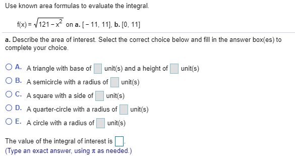 Solved Use known area formulas to evaluate the integral f(x) | Chegg.com