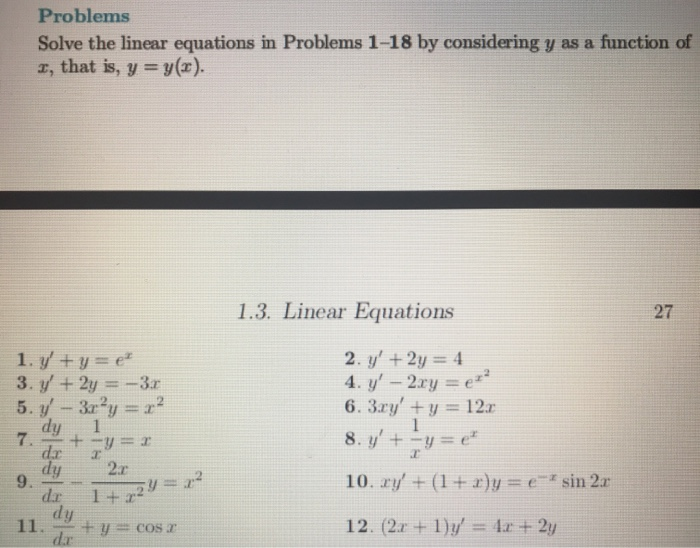 Solved Problems Solve the linear equations in Problems 1-18 | Chegg.com