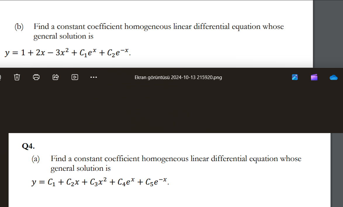 Solved (b) ﻿Find a constant coefficient homogeneous linear | Chegg.com