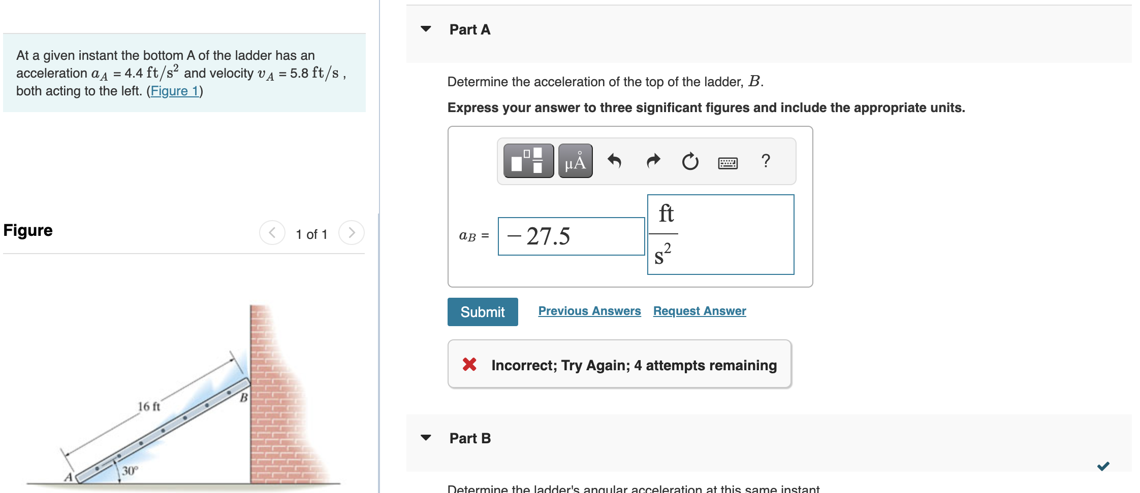 Solved At a given instant the bottom A of the ladder has an | Chegg.com