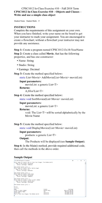 C# Objects and Classes Sample Output must be aligned | Chegg.com