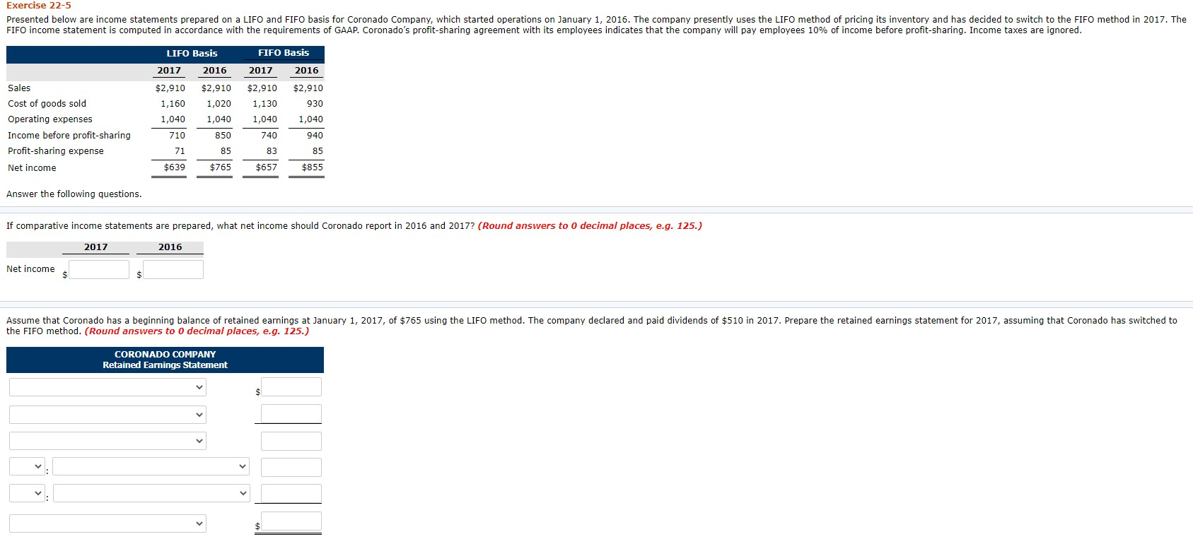 Solved Exercise 22-5 Presented below are income statements | Chegg.com