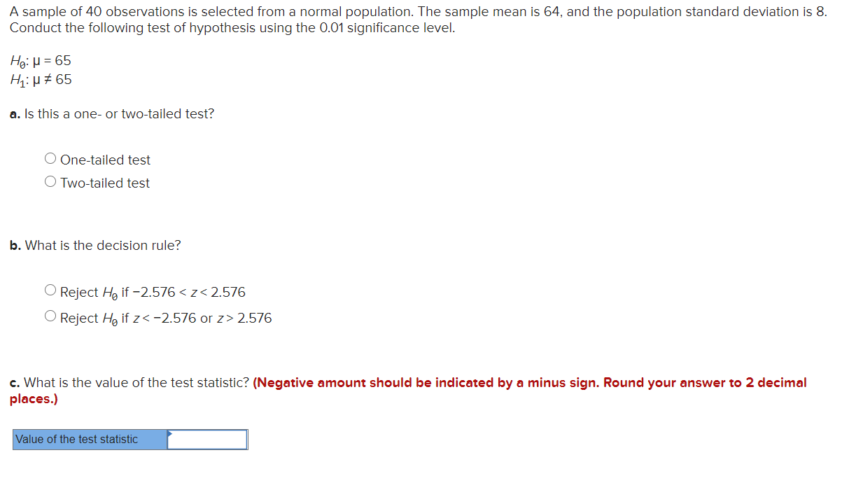 Solved A sample of 40 observations is selected from a normal | Chegg.com