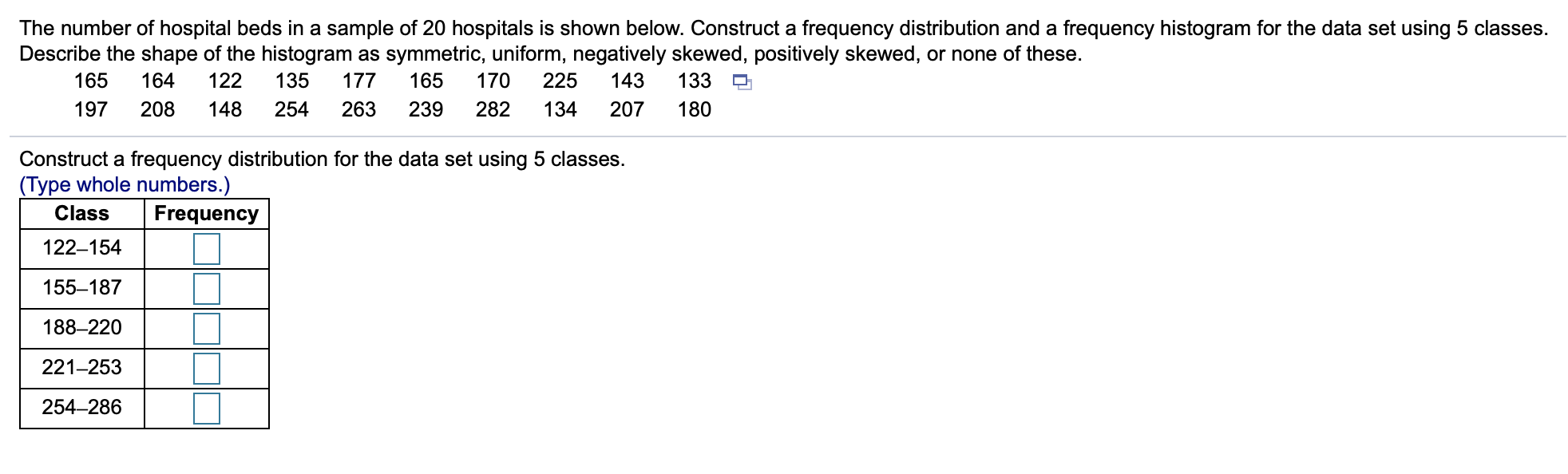 Solved The number of hospital beds in a sample of 20 | Chegg.com