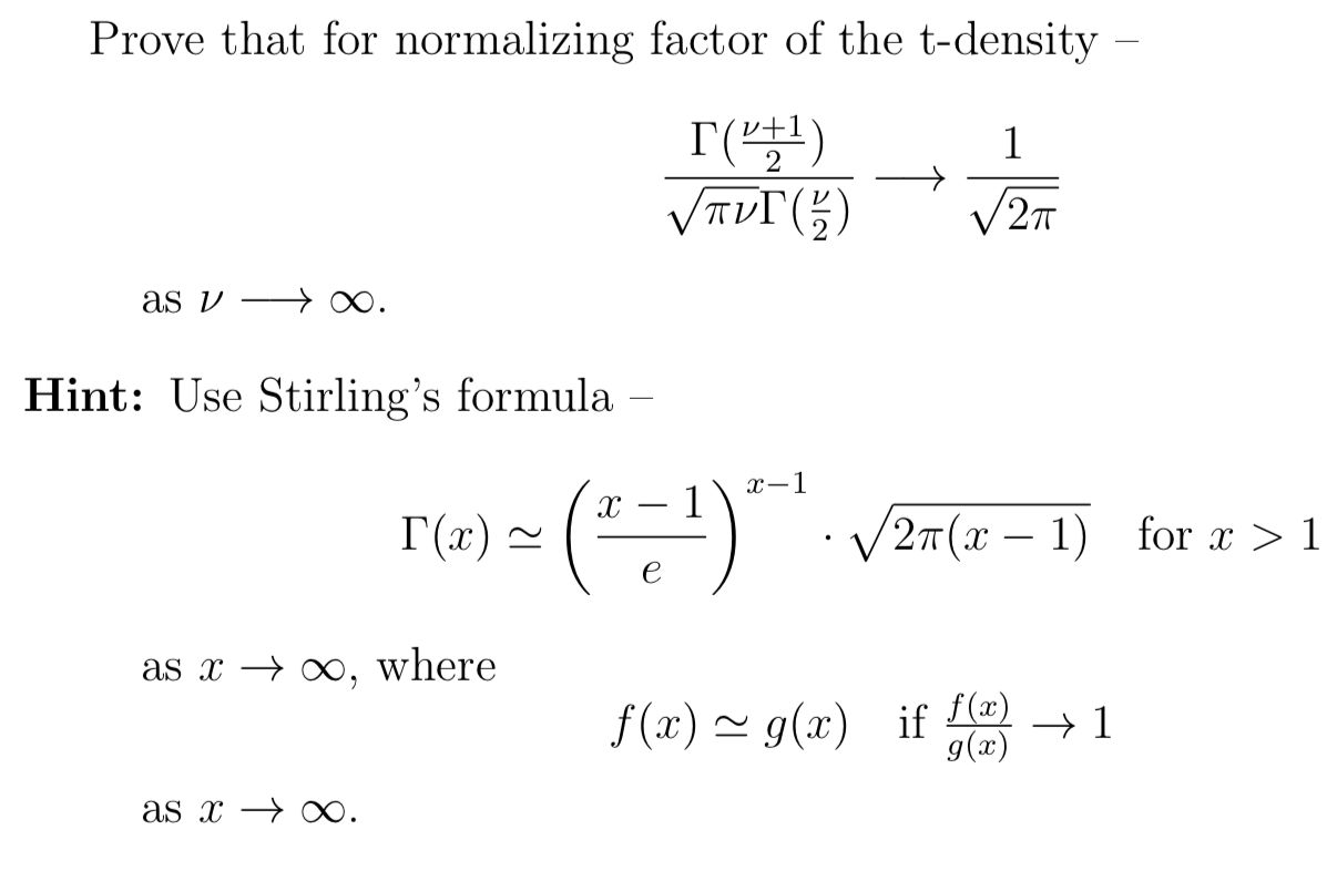 Solved Prove that for normalizing factor of the t-density 1 | Chegg.com