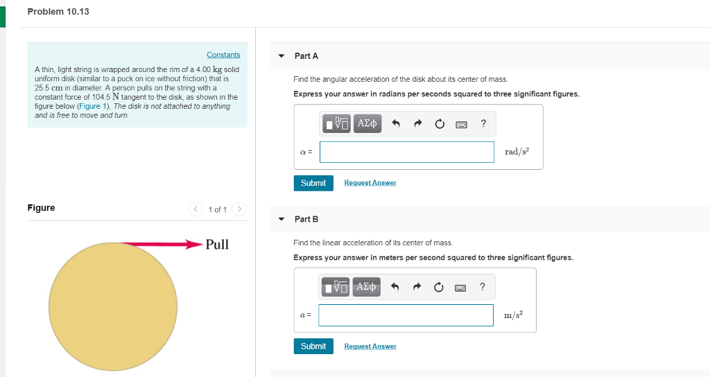 Solved Problem 10.13 Part A A thin, light string is wrapped | Chegg.com