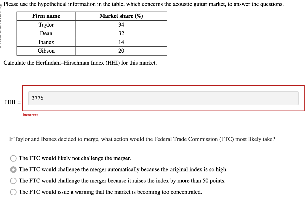 Solved Calculate the Herfindahl-Hirschman Index (HHI) for | Chegg.com