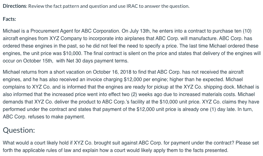 Solved Directions: Review the fact pattern and question and | Chegg.com
