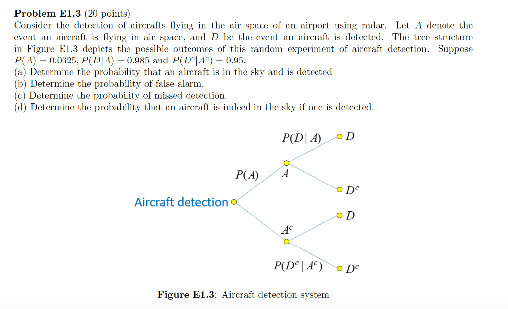 Solved Problem E1.3 (20 points) Consider the detection of | Chegg.com