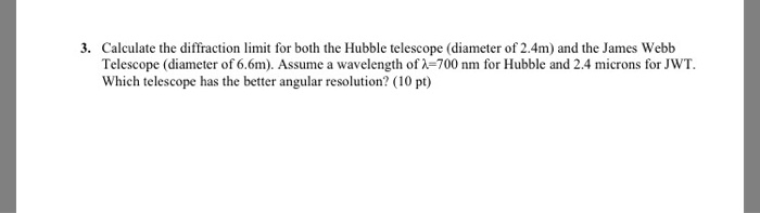 Solved Calculate the diffraction limit for both the Hubble | Chegg.com