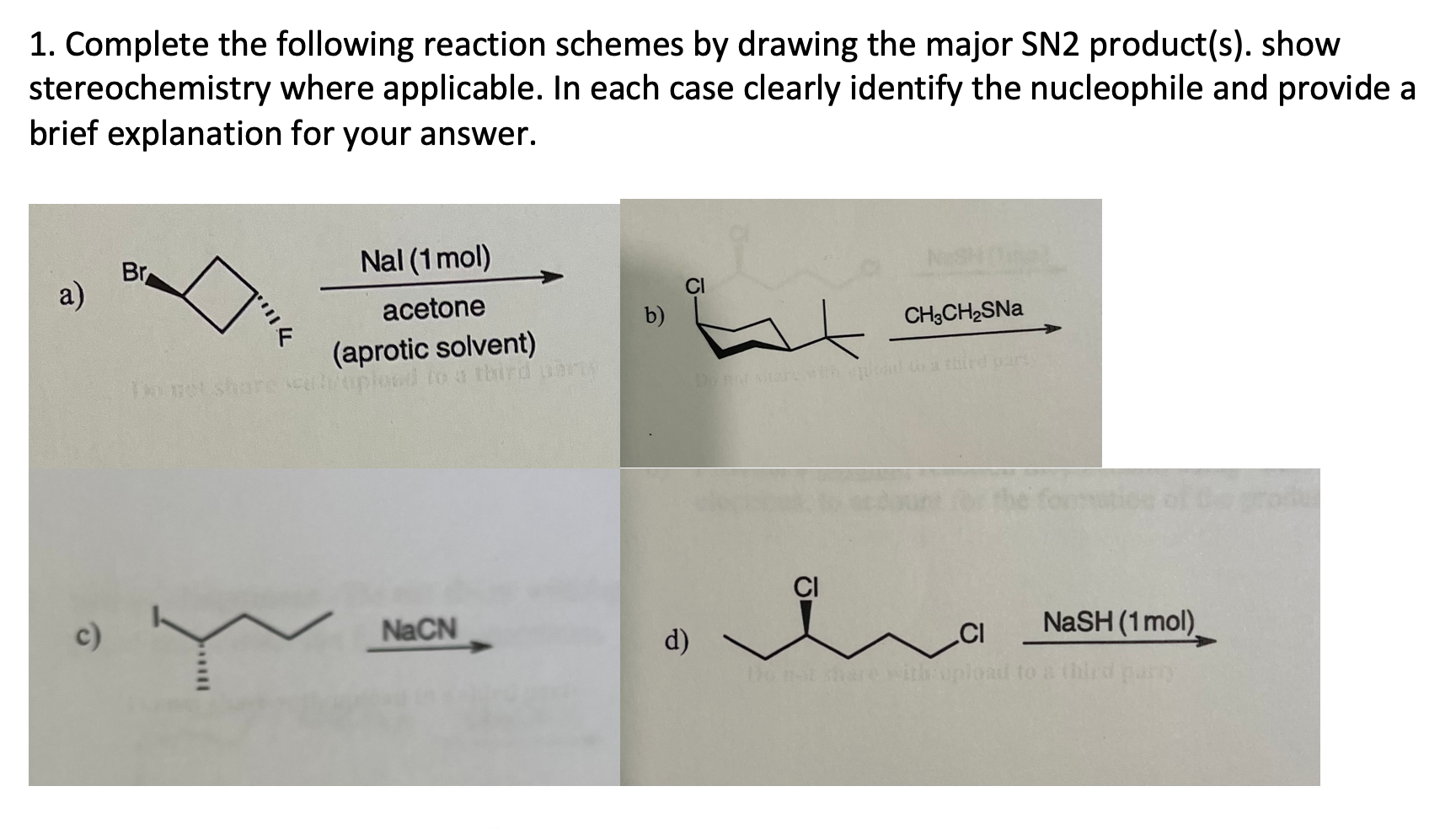 Solved 1. Complete the following reaction schemes by drawing | Chegg.com