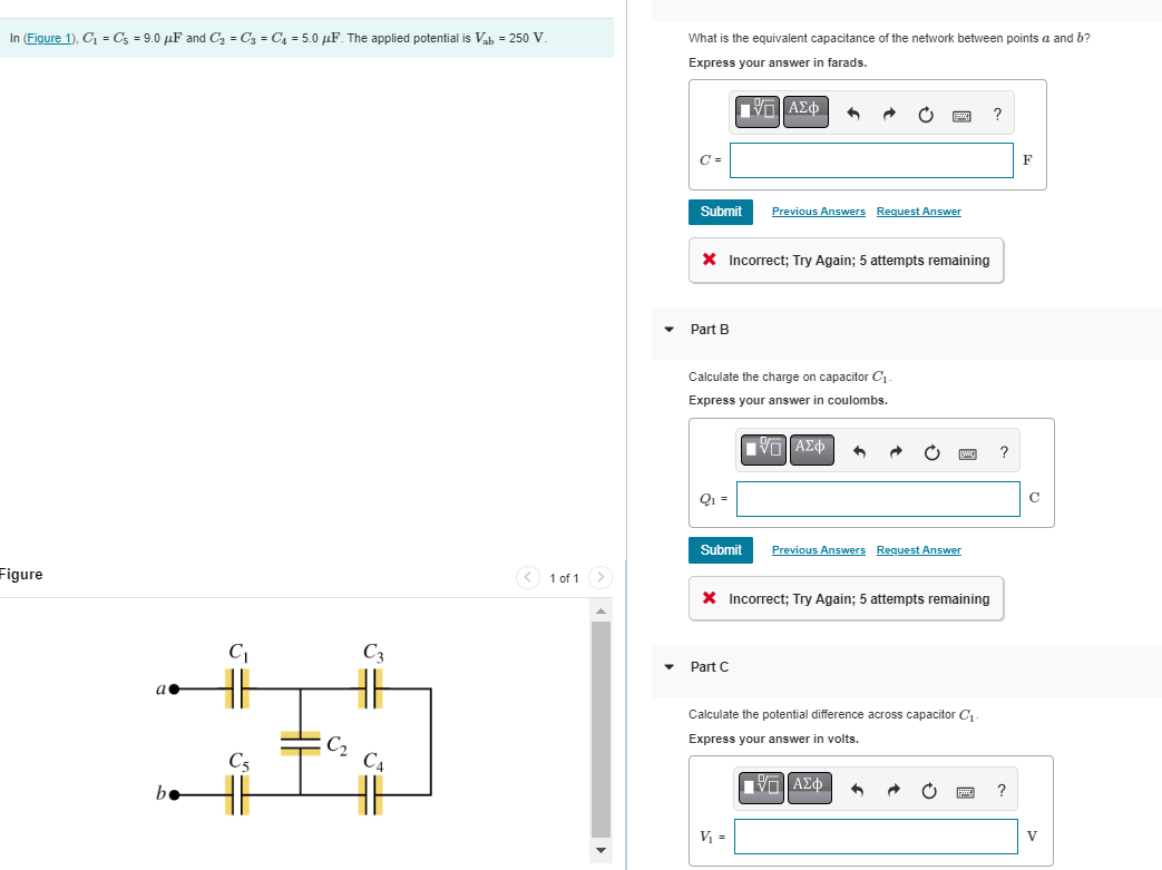 Solved In (Figure 1), C1=C5=9.0μF and C2=C3=C4=5.0μF. The | Chegg.com