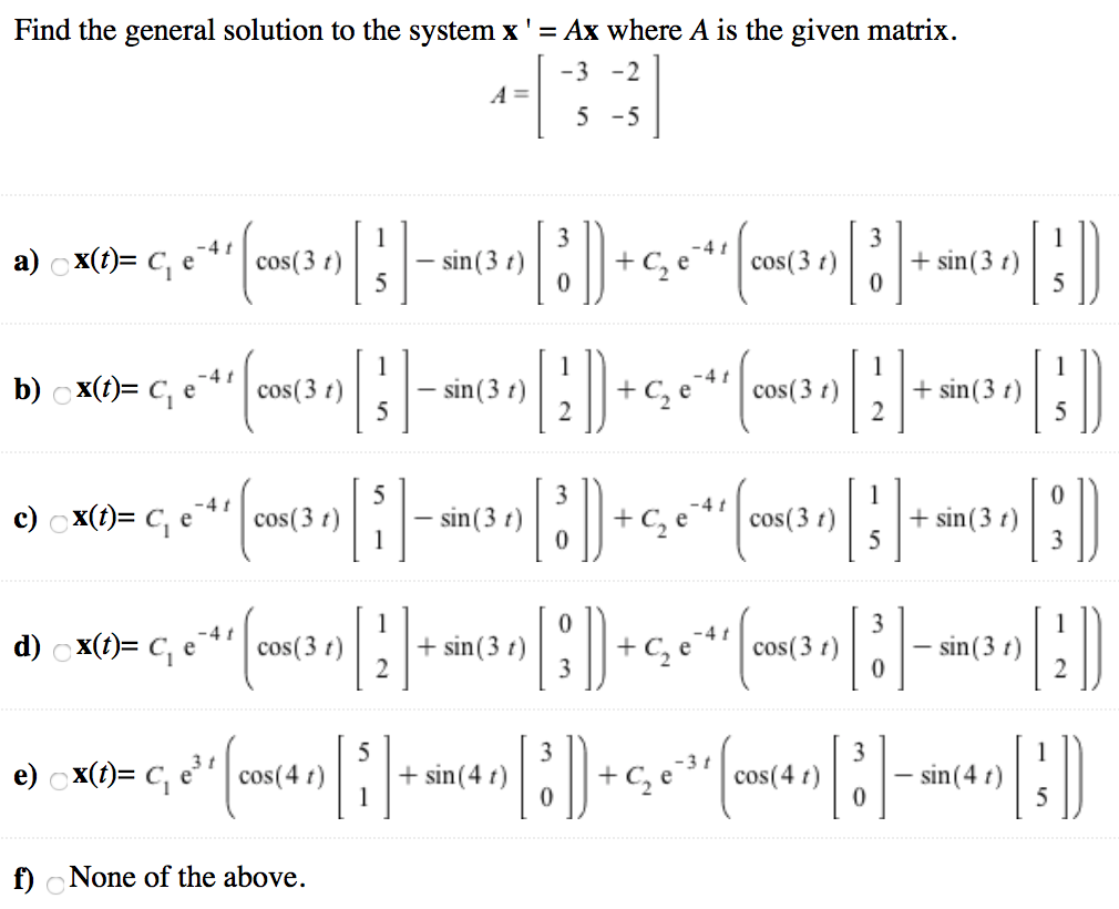 Solved Find the general solution to the system x' = Ax where | Chegg.com