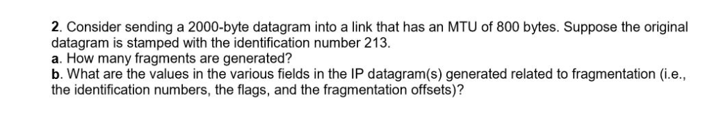 Solved 2. Consider sending a 2000-byte datagram into a link | Chegg.com