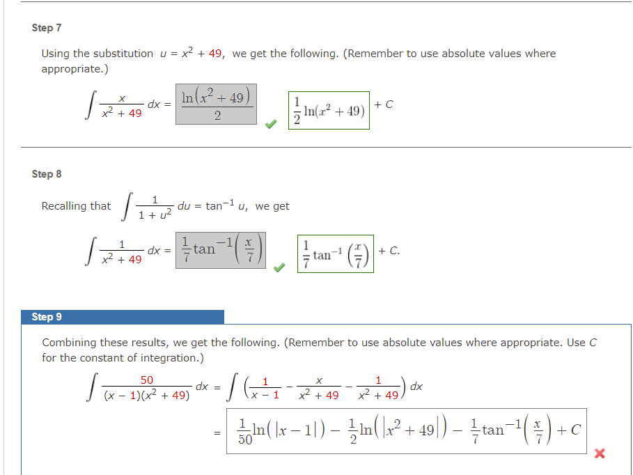 Solved Step 7 Using The Substitution U X2 49 We Get The Chegg